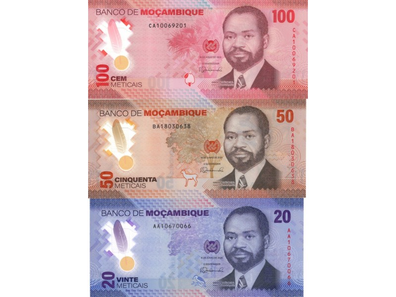 Mozambik MOZAMBIQUE lot 20, 50 i 100 Meticais 2024 UNC