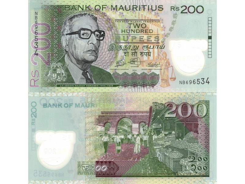 MAURITIUS Mauricijus 200 Rupees 2024-2025 UNC, P-66 Pol