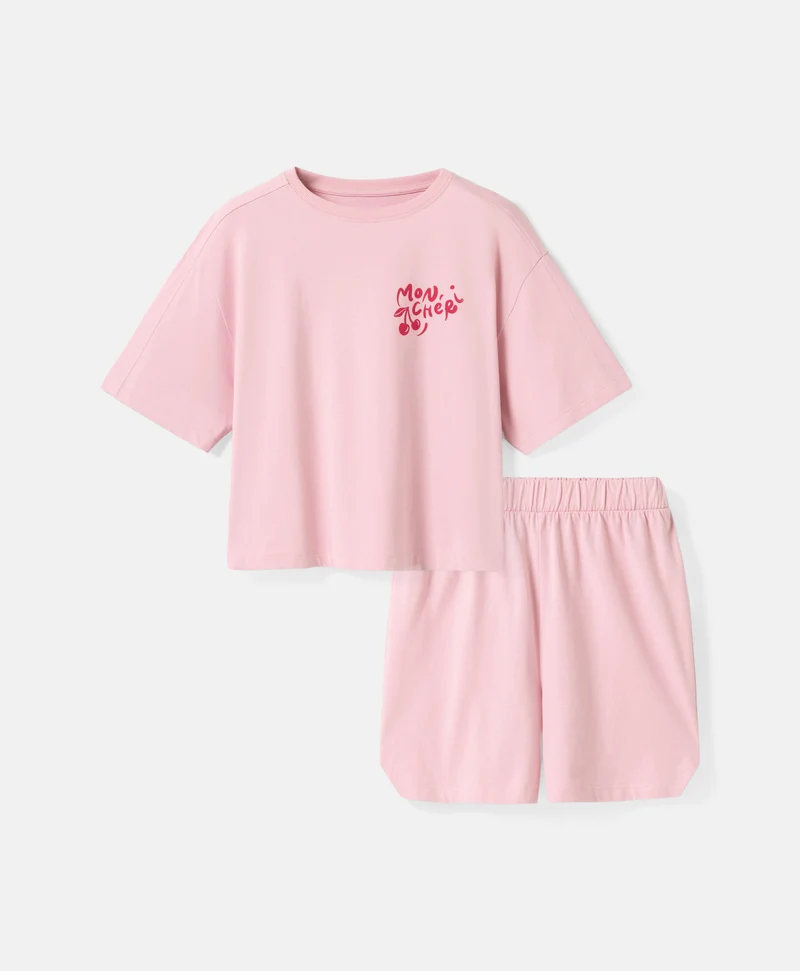 Set za devojčice, majica i šorts, roze, 100% pamuk