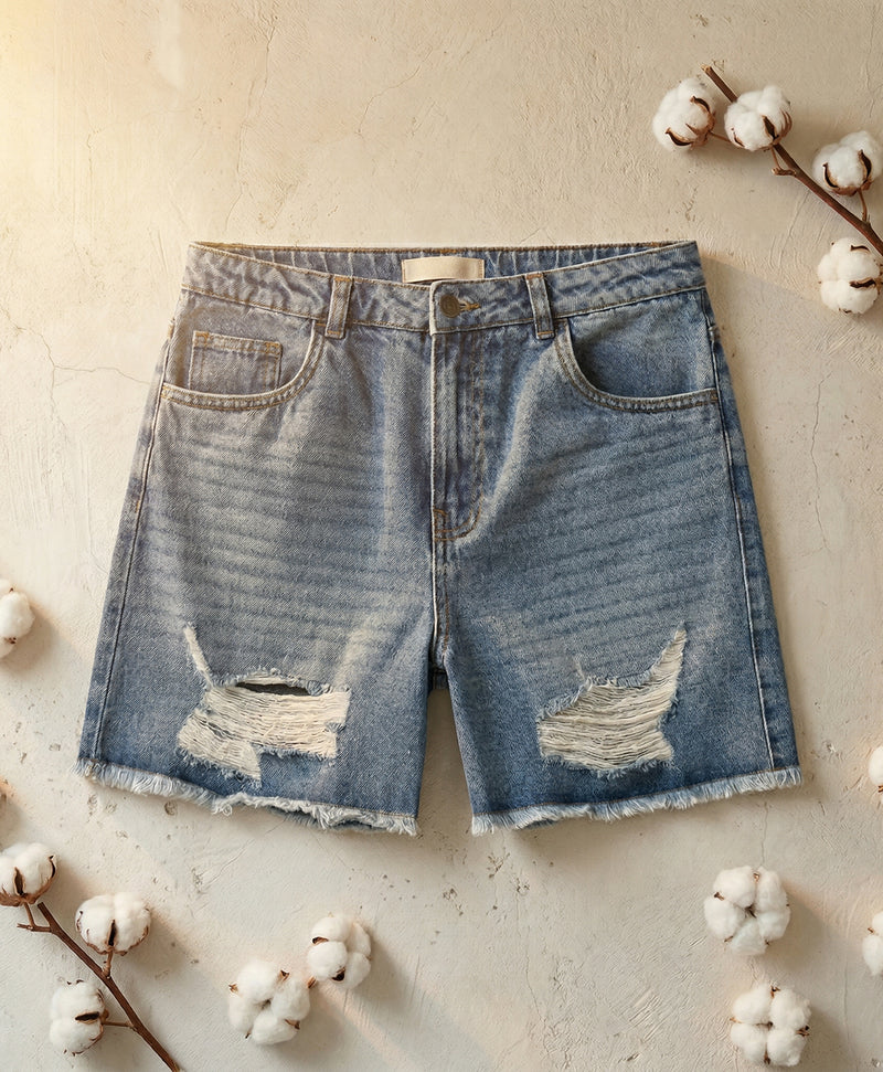 Dečije denim šorts sa izbledelim detaljima 100% pamuk