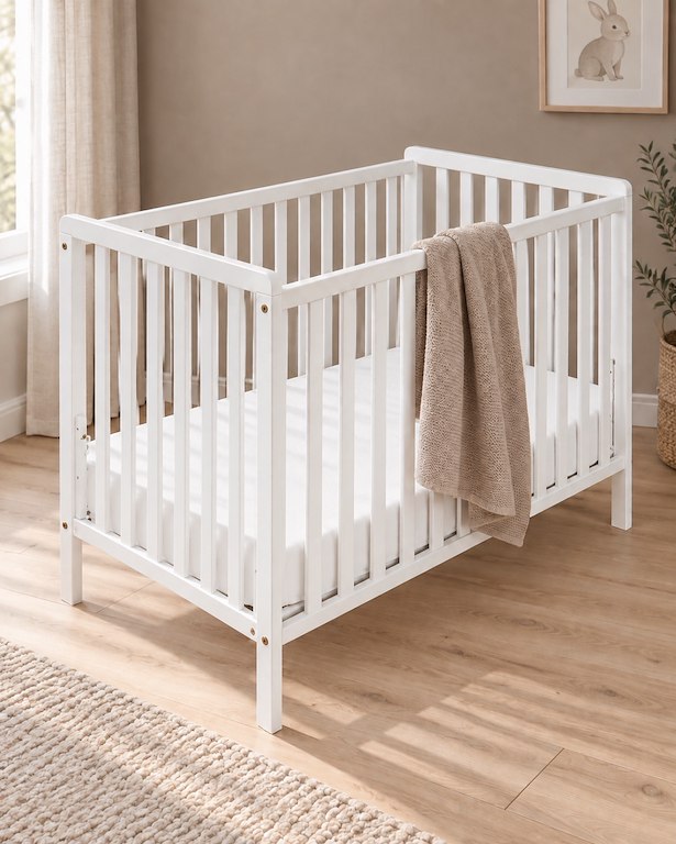 Krevetac za bebe univerzalni – beli, od punog drveta bukve