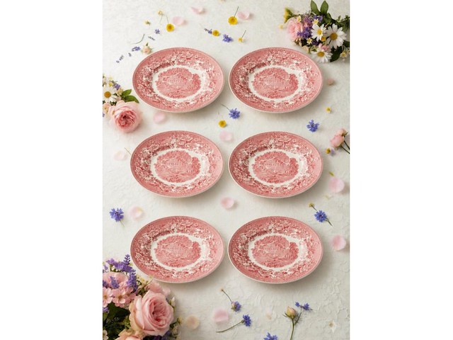 Vintage set 6 desert tanjira E. Wedgwood “Avon Cottage”