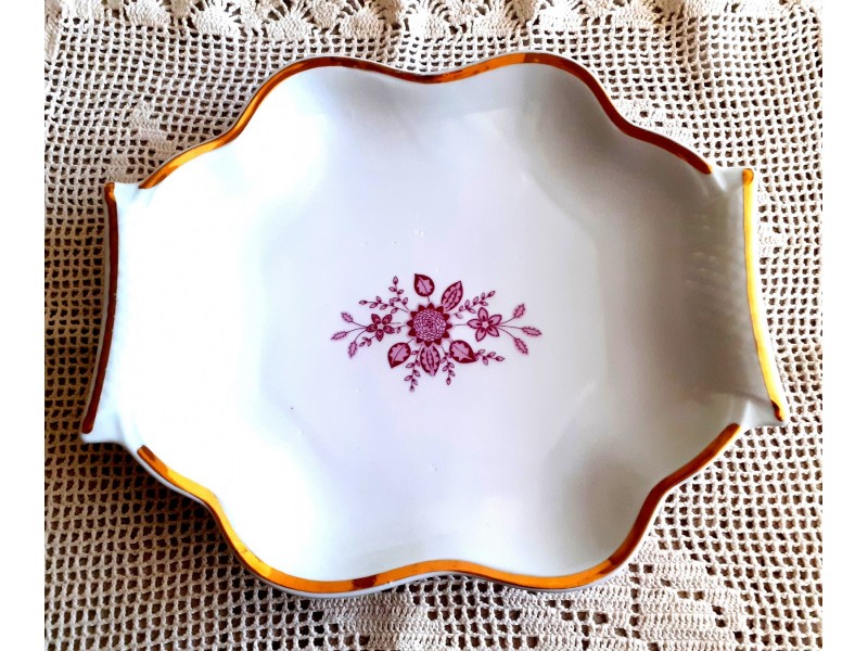 Ovalni tanjir za kolače, pozlata, porcelan, 27x 23 cm