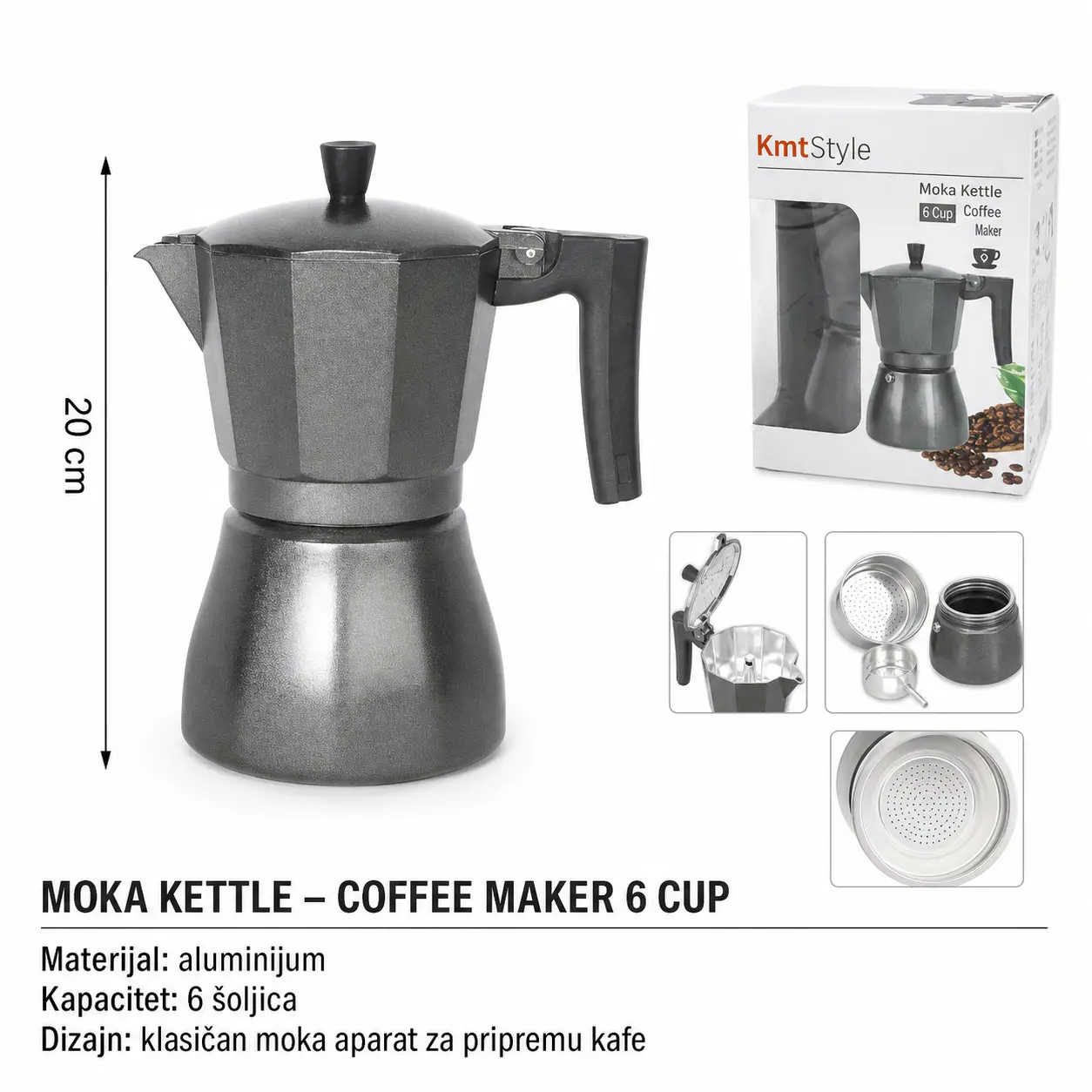 KMT Moka pot za kafu, Sivi