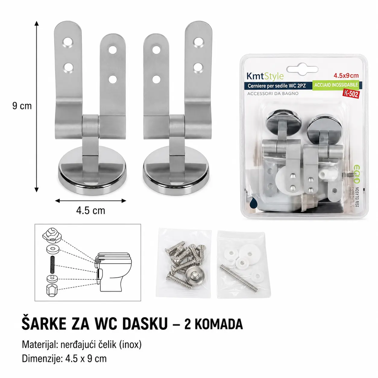 KMT Šarke za WC dasku, 4.5 x 9 cm