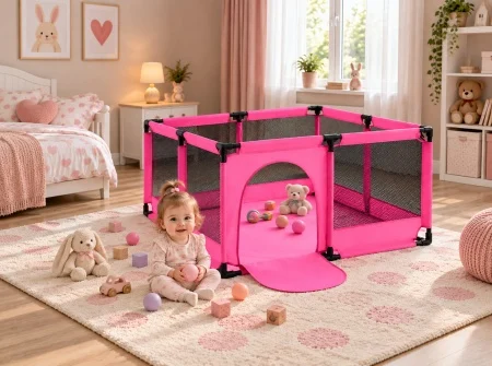 Dečija ogradica za igru sa mrežom 127x127x65 cm ( KLK2608-Deep-pink )