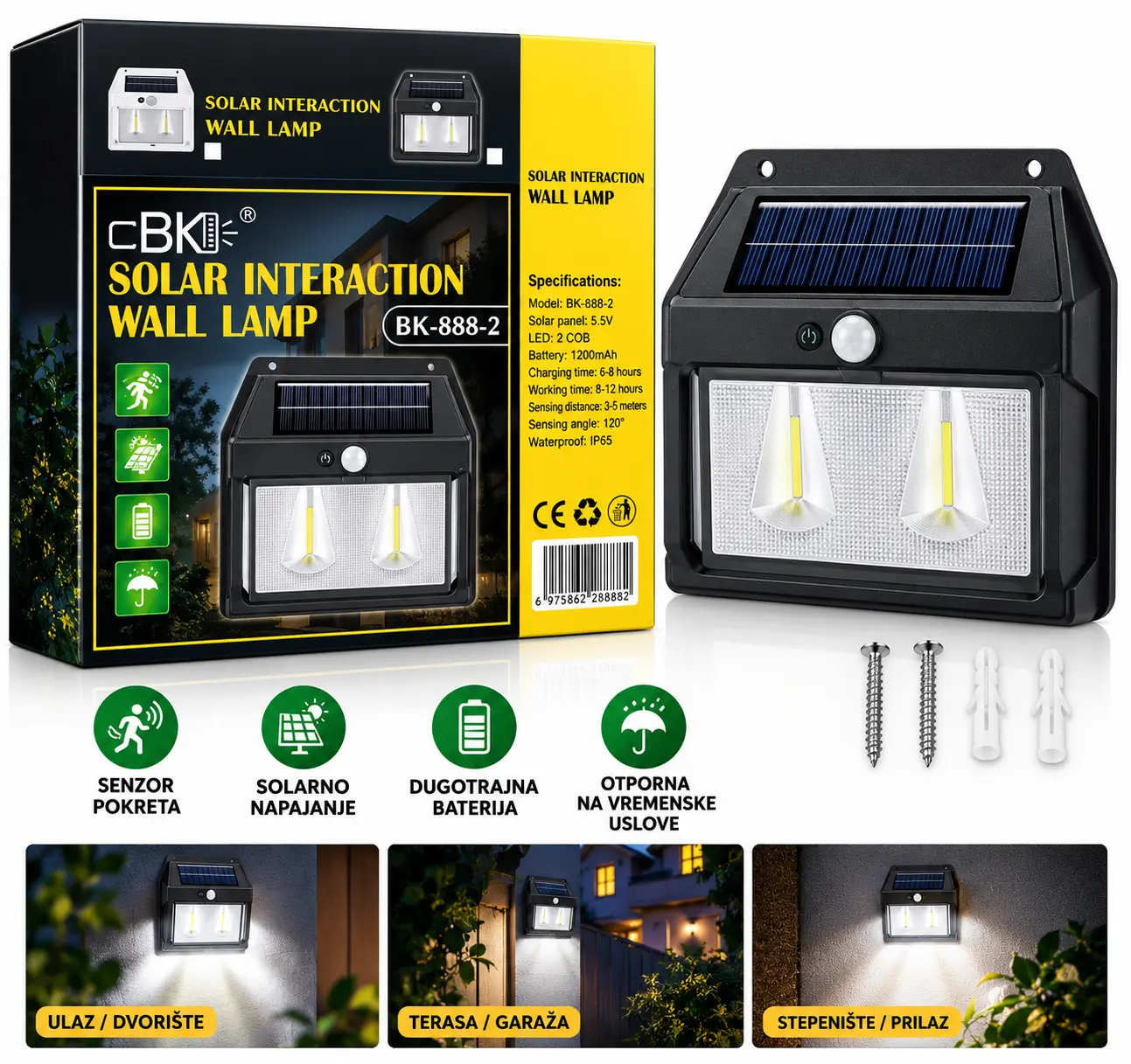 Solarna LED zidna lampa sa senzorom pokreta