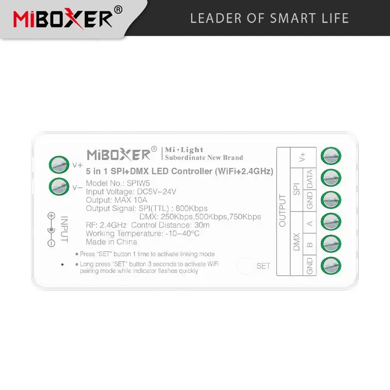 MiBoxer LED kontrolor za SPI i analogne trake SPIW5 5u1, WiFi, RF, Beli