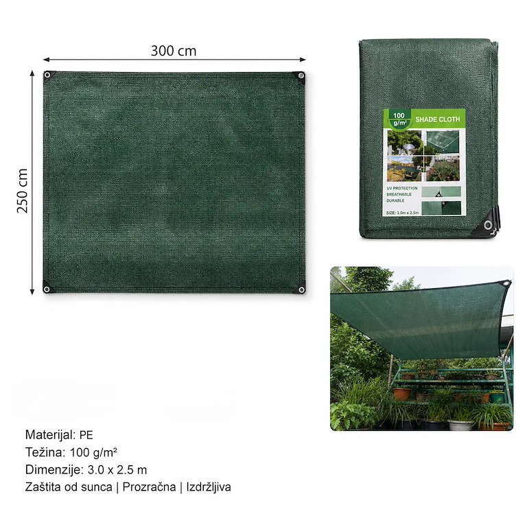 KMT Platno za tendu,3 x 2.5 m, Zeleno