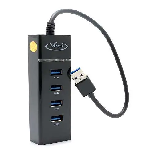 HUB USB 3.0 Hi-Speed Venous 4 porta, Crni