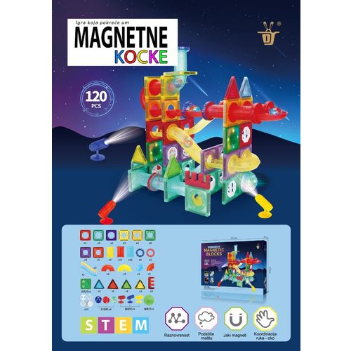 Magnetni konstruktor Light Rolling Balls 120 delova sa svetlećim kuglicama