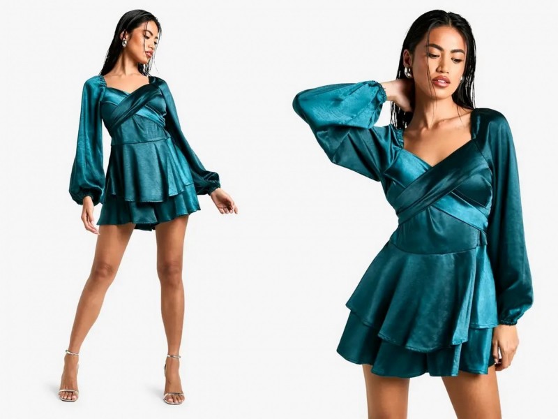 ***BooHoo wrapover kombinezon sa efektom satena***novo*