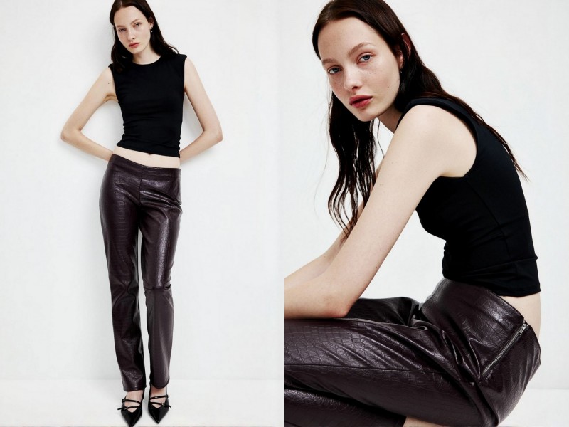 ***H&M kožne pantalone sa visokim strukom***novo***