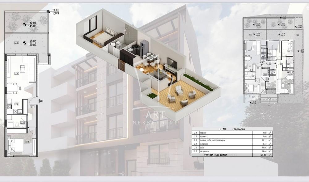Svetog Klimenta, Dvosoban stan na prodaju, 57m2, 219.000€