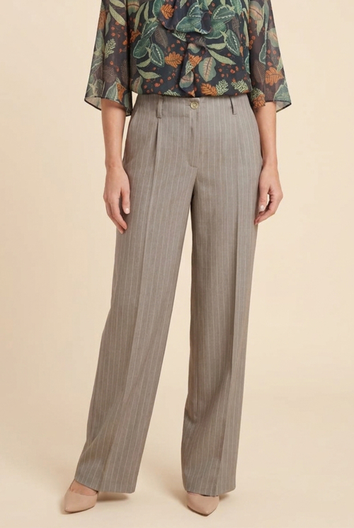 Pantalone Filomena 26 sive ženske poslovne pantalone na prugice sa visokim strukom