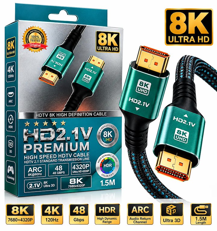 HDMI 2.1 Premium 8K Ultra HD kabl - 48 Gbps - 1,5 m