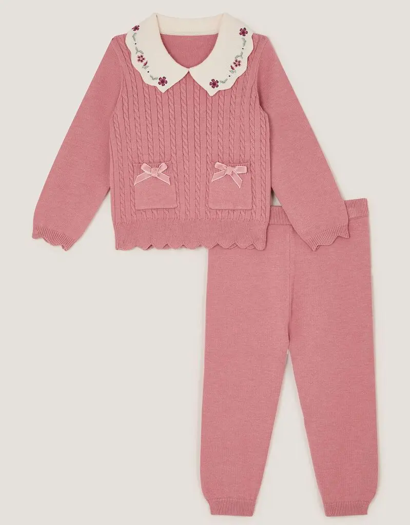 Monsoon Children Komplet džemper i pantalone za decu, Pleteni, Roze