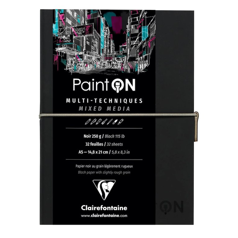 Blok papira CLAIREFONTAINE Paint'On crni 250 g/m² - 32 lista (A5 – 14 x 14 cm) – 14 × 14 cm