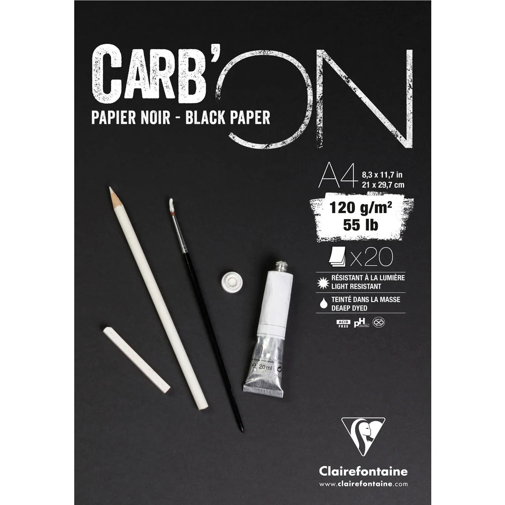 Blok za crtanje sa crnim papirom CLAIREFONTAINE Carb'On 120 g/m² – 20 listova – A4