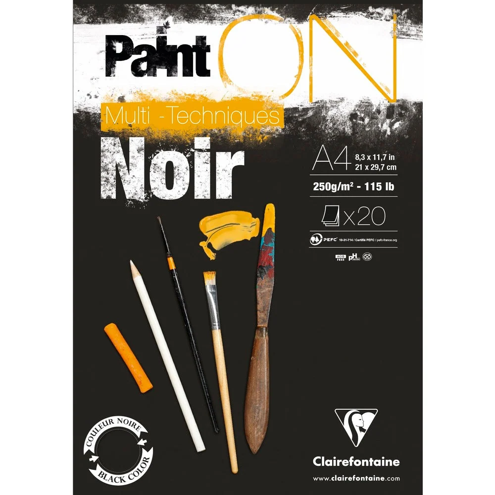 Clairefontaine Paint'On Mix Media blok 250 g 20L lepljen Black – A4