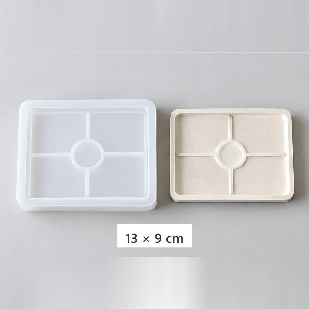 Fleksibilni silikonski kalup za izlivanje poslužavnika i podmetača – pravougaoni poslužavnik – 13 × 9 cm