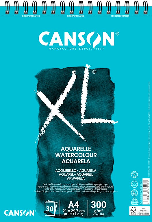Canson XL akvarel blok CP White 300 g/m² - 30 listova, A4, spiralni povez