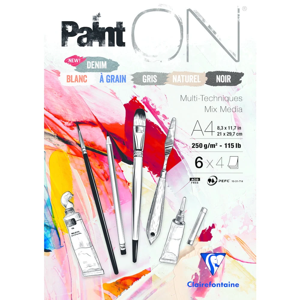 Clairefontaine Paint'On Mix Media blok br. 6 250 g 24L lepljen razne boje – A4