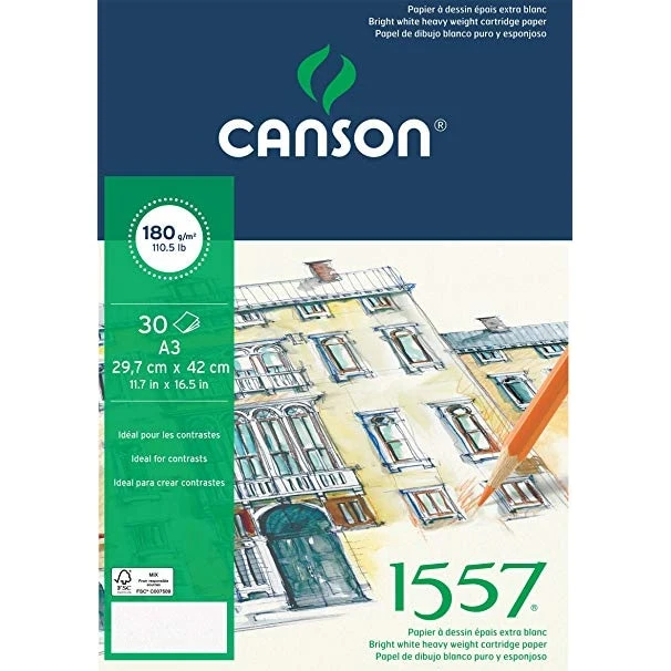 Canson 1557 blok za skiciranje A3 180 g/m² 30 listova lepljen sitnozrnast