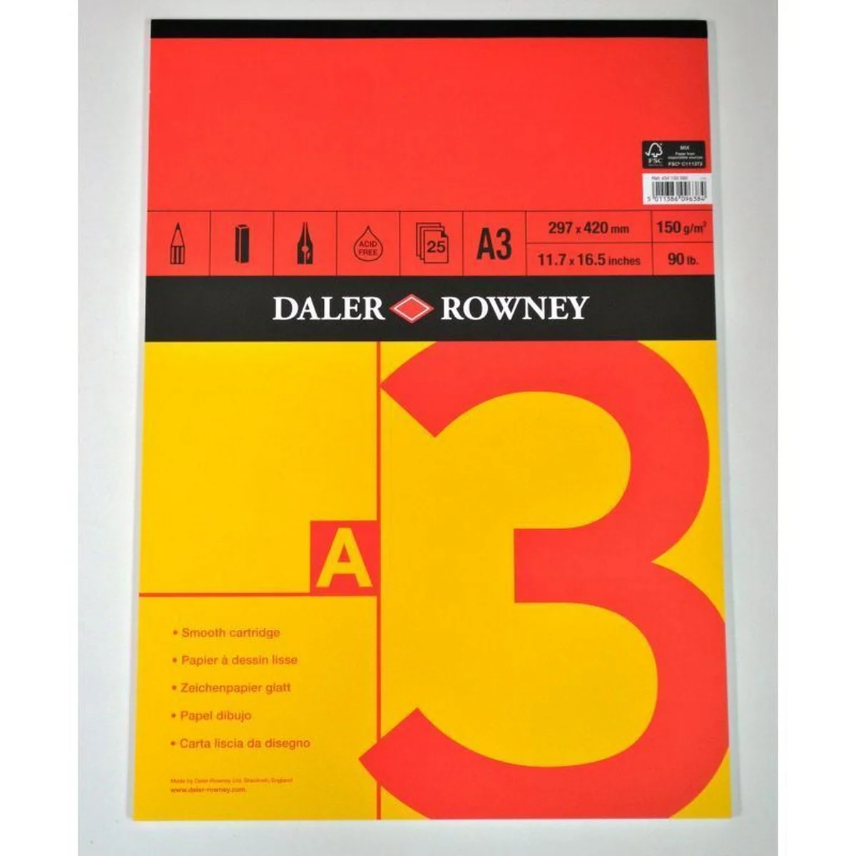 DALER ROWNEY Red & Yellow blok za skiciranje A3 150 g 25 listova lepljen