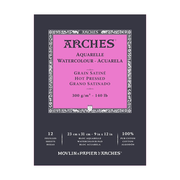 ARCHES akvarel blok glatki HP prirodno bela 300 g/m² A5 – A3 - 12 listova – A5