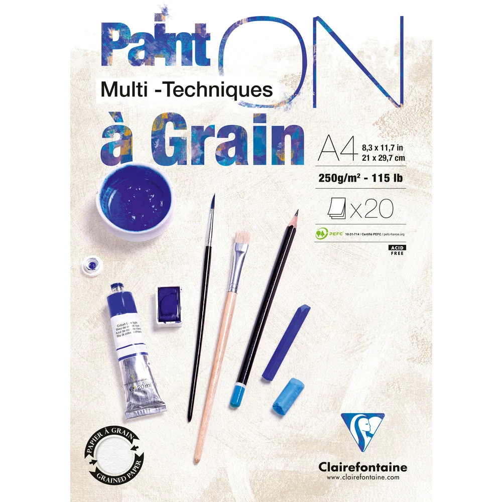 Blok za mix media CLAIREFONTAINE Paint'On a grain 250 g – 20 listova – A4