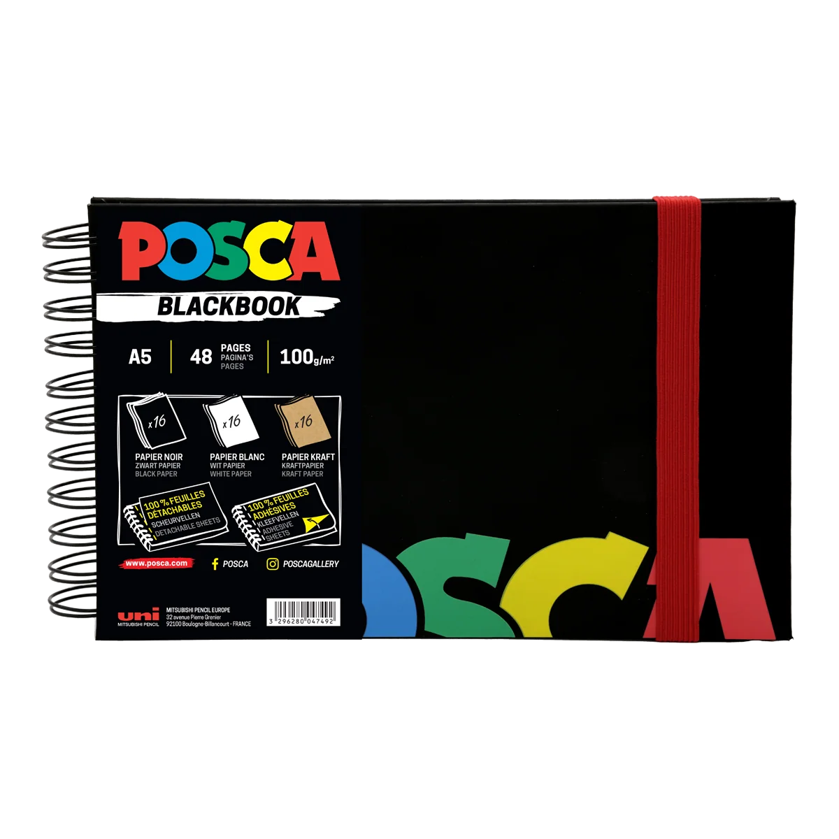 Posca blok za skiciranje, crni, A5, miks 3 boje papira