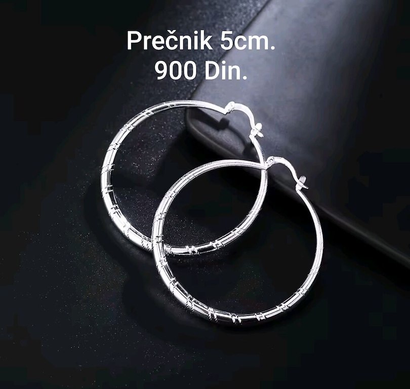 Posrebrene alke minđuše od hirurskog čelika prečnika 5 cm. sa žigom