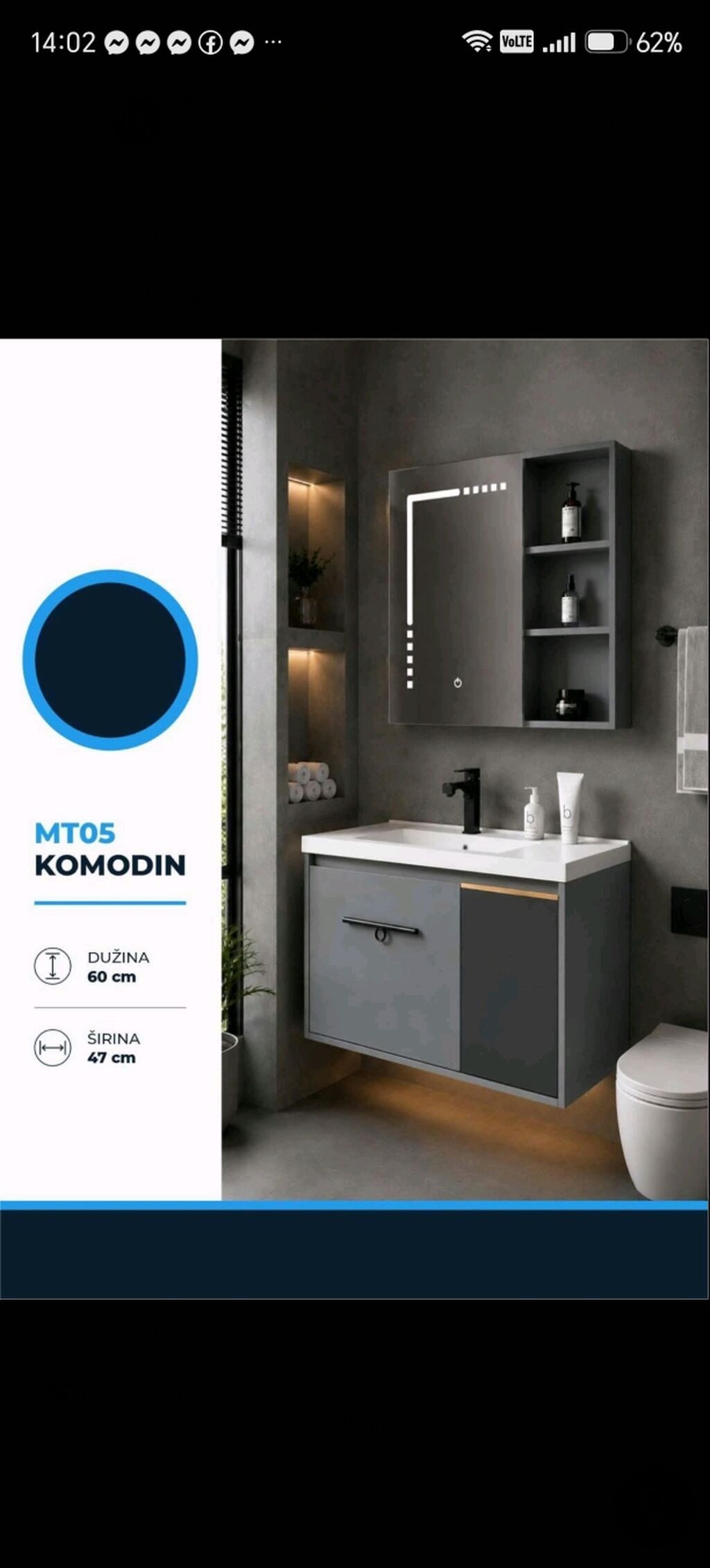 MT05 Komodin – moderni zidni kupatilski ormarić sa umivaonikom -