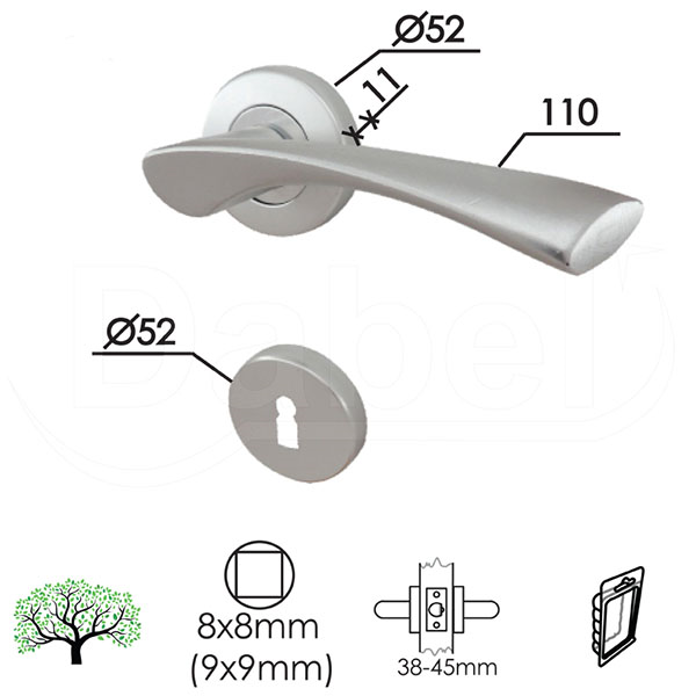 Kvaka sa rozetom za vrata DABEL ANA F1 silver fi52 mm za ključ