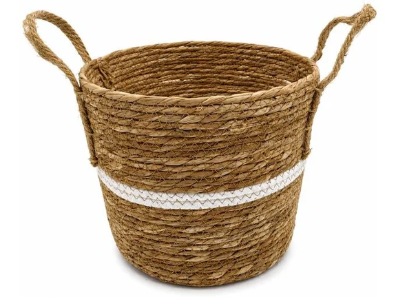 Ukrasna korpa za odlaganje sa pletenim dizajnom i dve ručke.