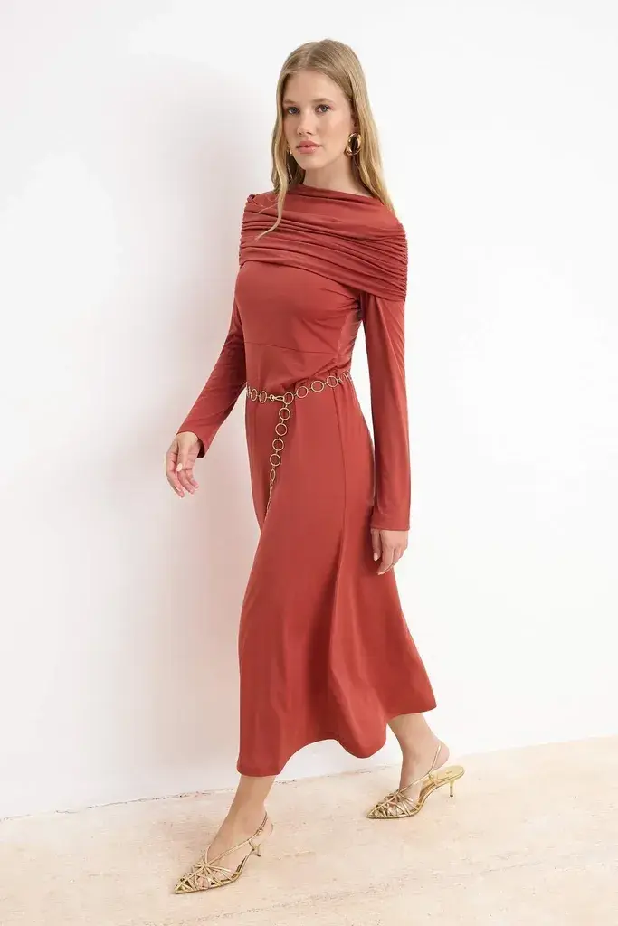 Trendyol Modest Ženska haljina Tctss26Db00005, Smeđa