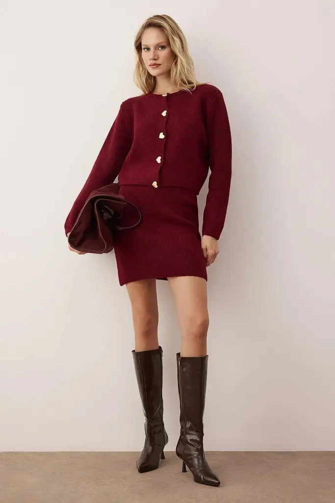 Trendyol Milla ženski set top i duks Twoaw26Au00132, burgundac-bordo