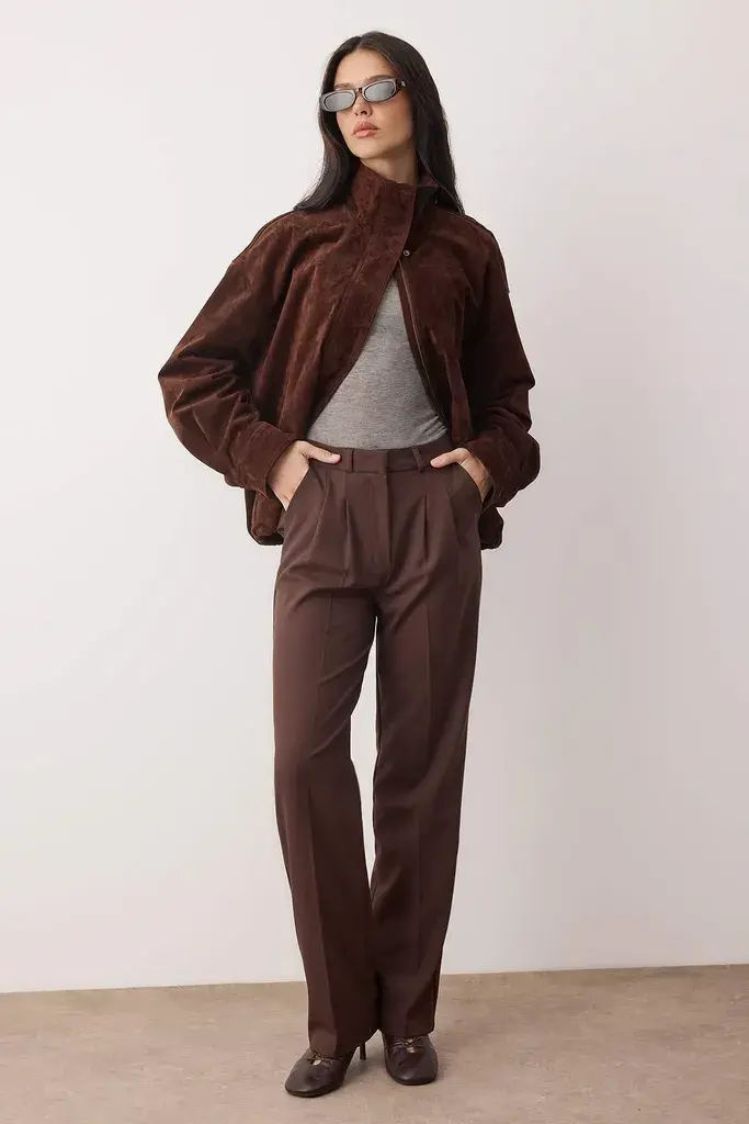 Trendyol Milla ženske pantalone Twoaw23Pl00401, smeđa-braon