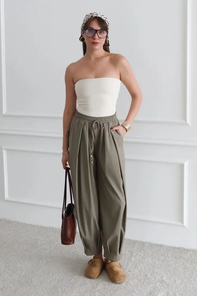 Trendyol Milla ženske pantalone Twoaw26Pl00156, maslinasta