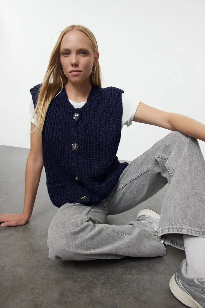 Trendyol Milla ženski top Twoaw25Ye00027, tamnoplava