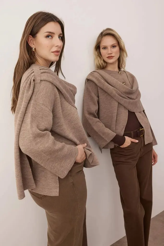 Trendyol Milla ženski pončo Twoaw26Kz00160, taupe-bež