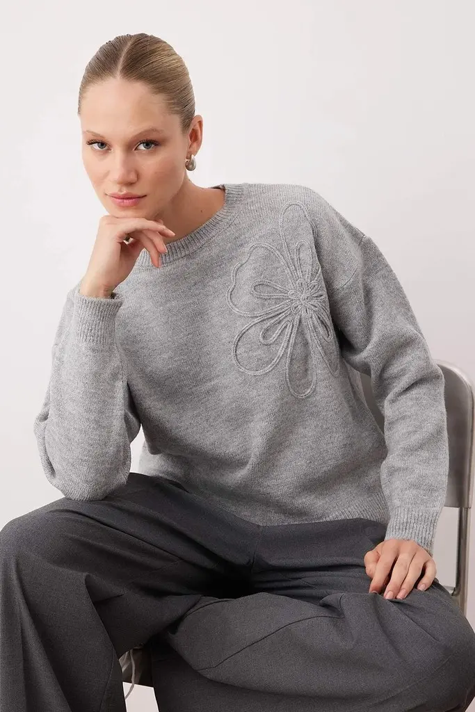 Trendyol Milla ženski duks Twoaw26Kz00110, Svetlo Siva - Siva