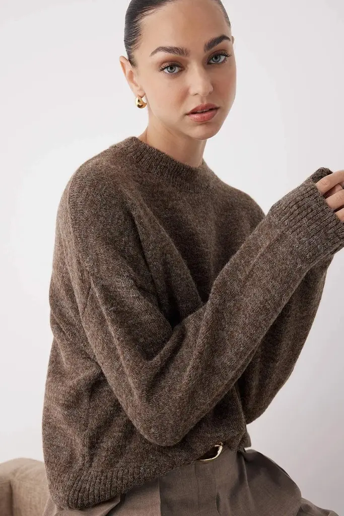 Trendyol Milla ženski duks Twoaw26Kz000800, taupe-bež