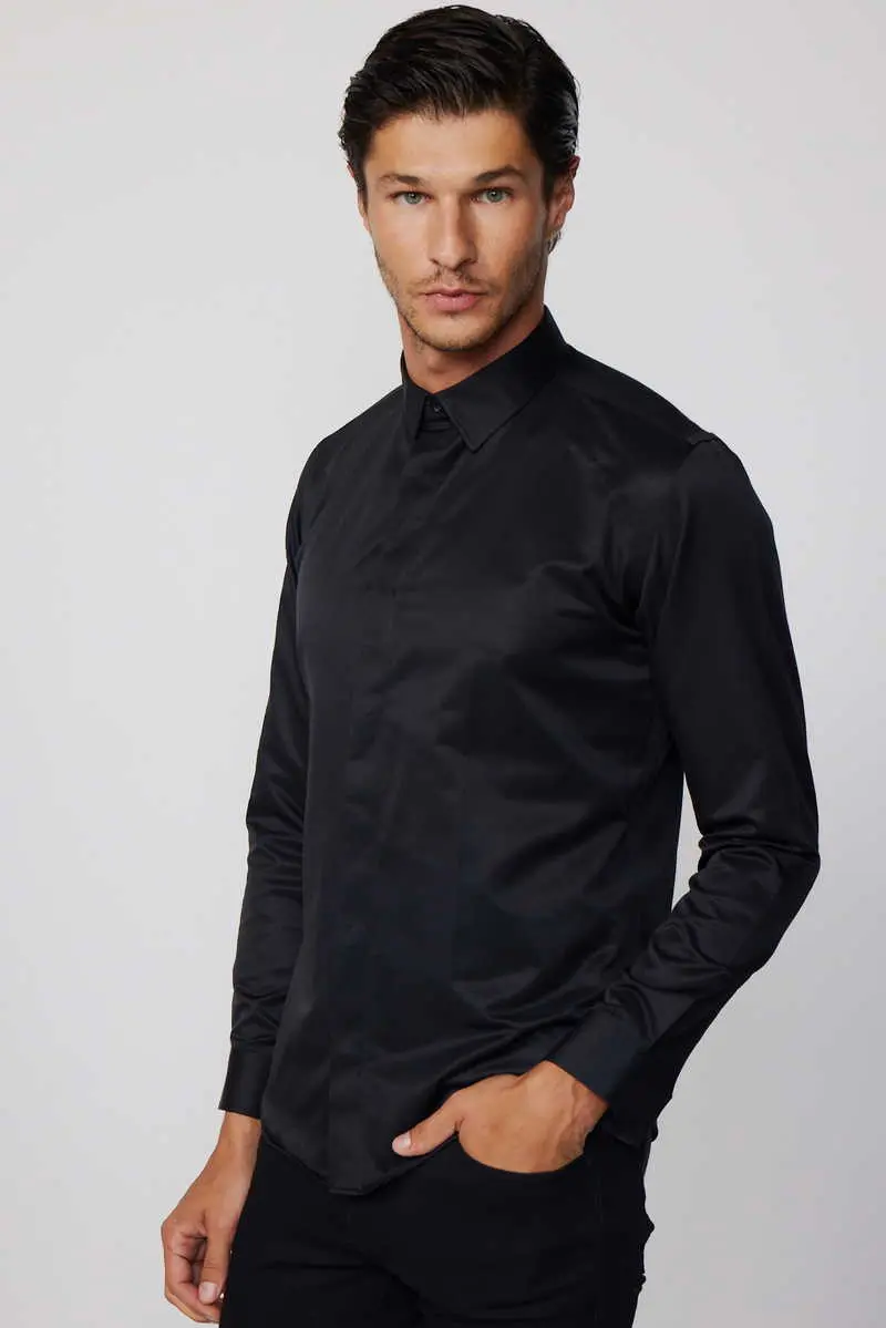 TUDORS Muška košulja dugih rukava Madison, Slim Fit, Crna