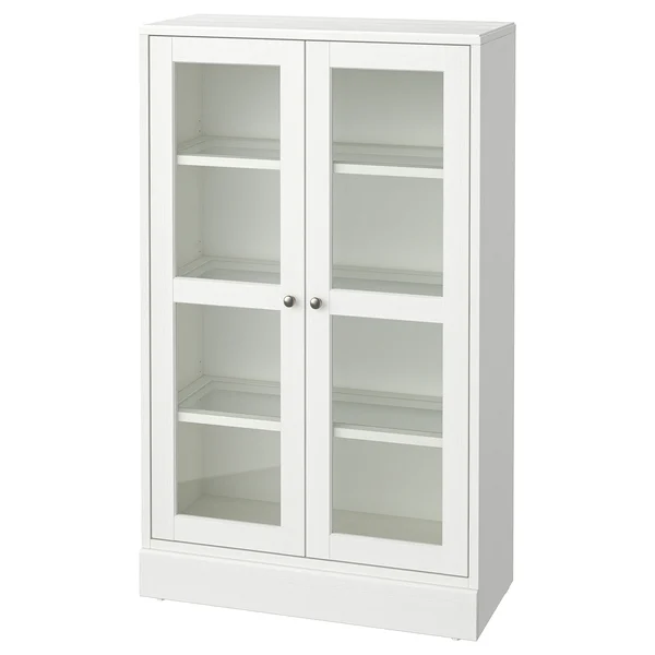 Vitrina sa soklom, bela/bistro staklo, 81x37x134 cm