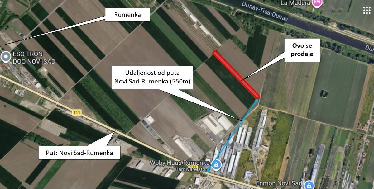 Zemljište pored puta NoviSad-Rumenka, 2 jutra (20 EUR/m2)