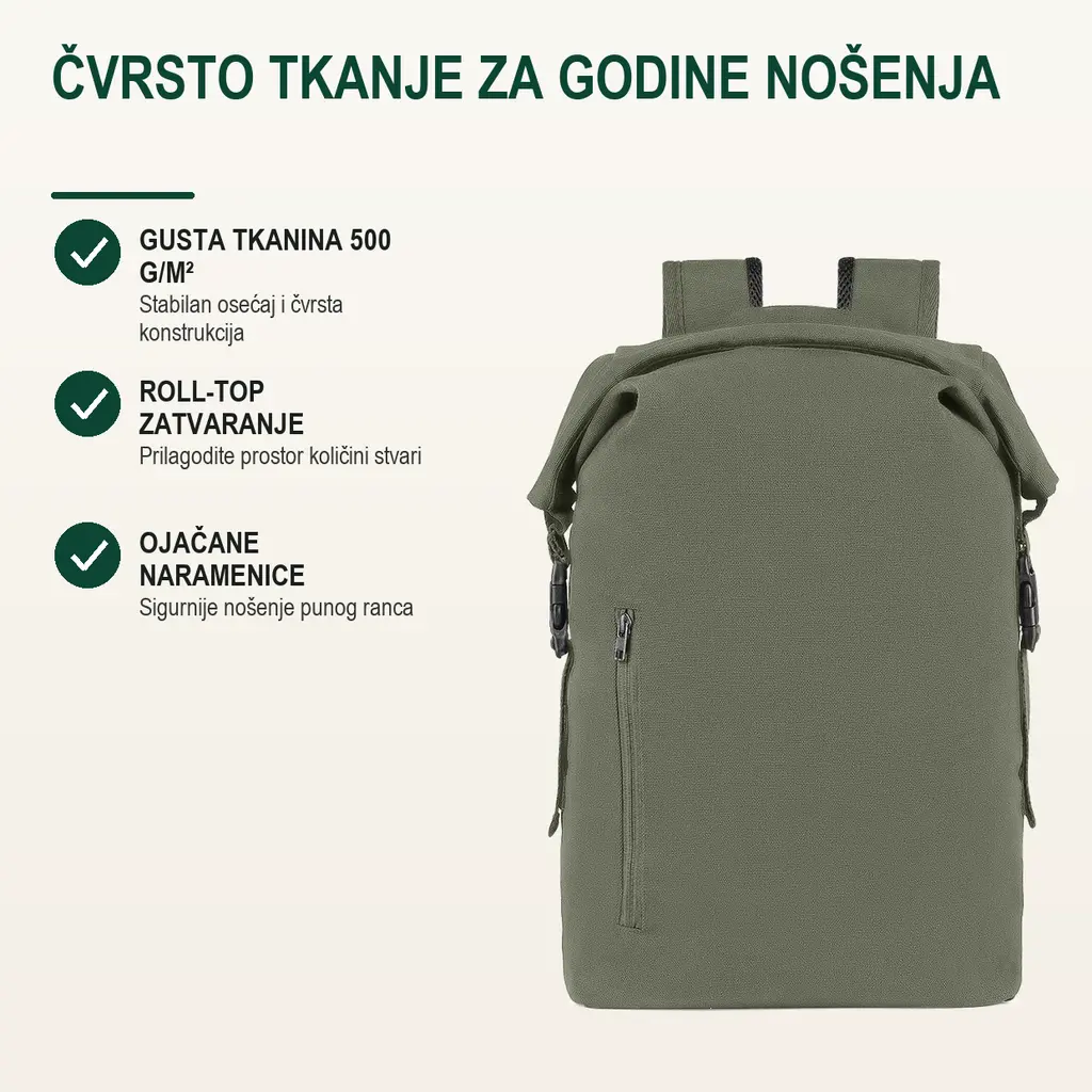 Bruno Eco ranac ECO QUEST, Roll-top zatvaranje, Maslinasti