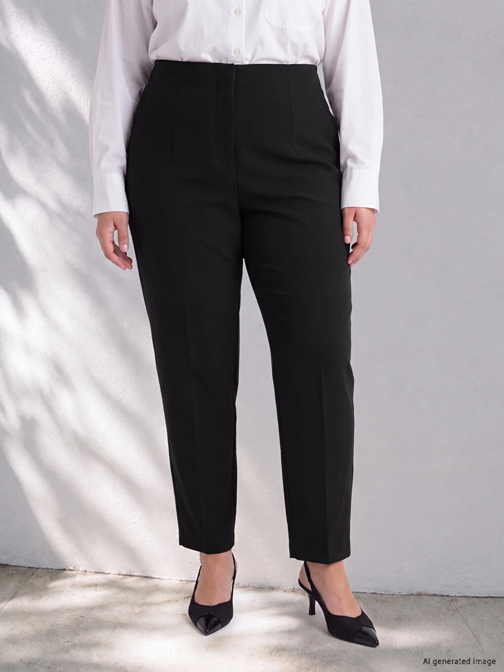 LCW Curve Ženske Plisirane Pantalone Od Tkanine Za Plus Size
