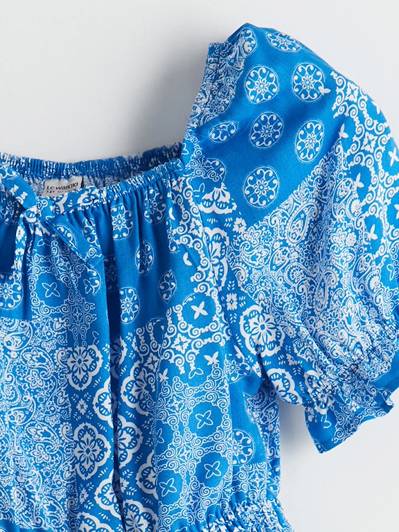 LCW Kids Kvadratna Kragna Štampana Nabrana Viskozna Bluza Za Devojčice